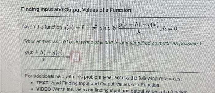 Solved Finding Input and Output Values of a Function g(x+h)- | Chegg.com