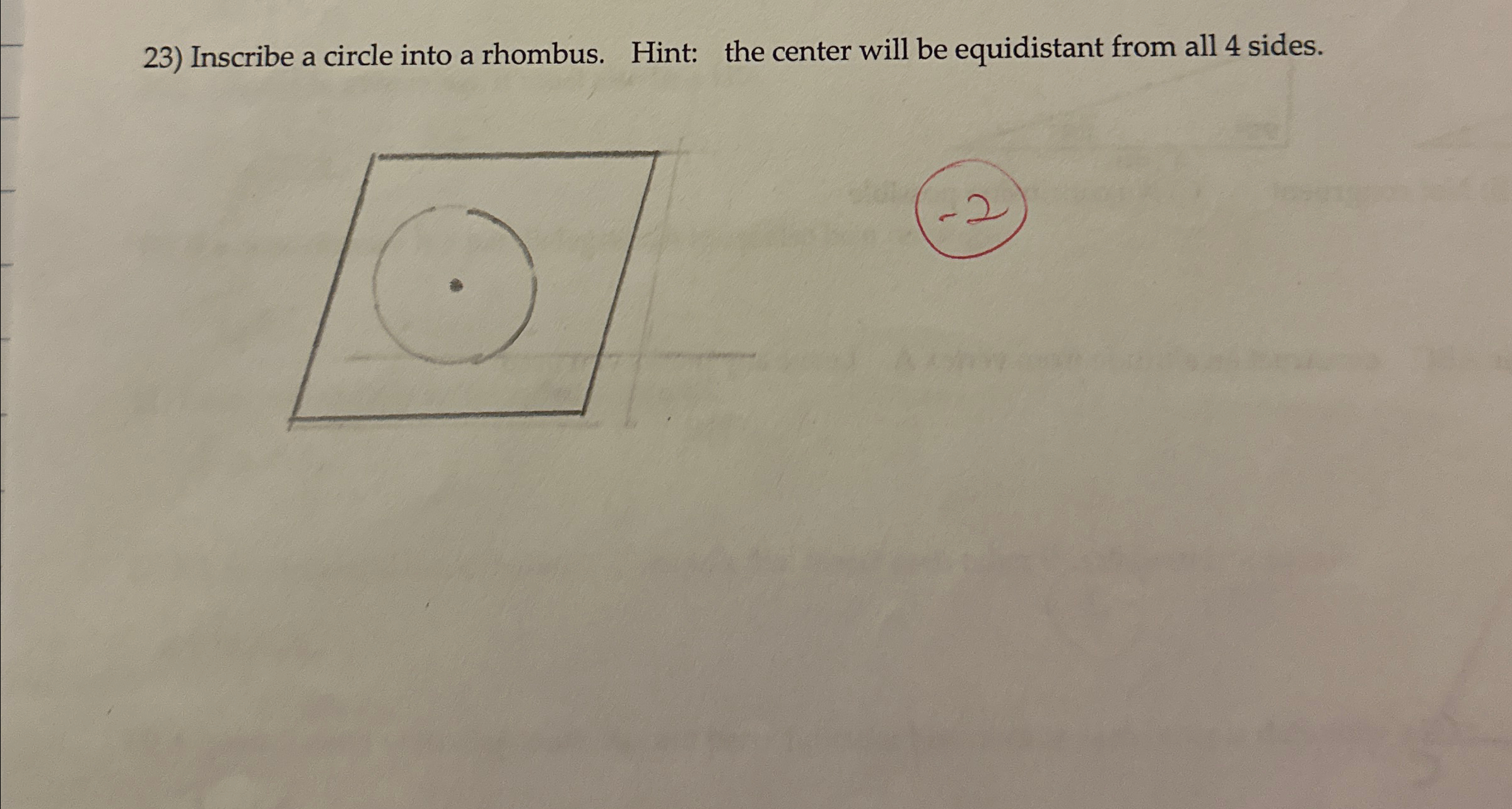 Solved Inscribe a circle into a rhombus. Hint: the center | Chegg.com