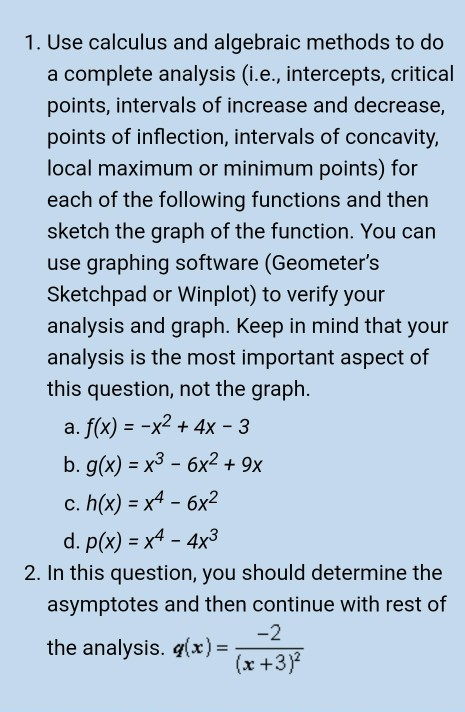 Solved 1. Use calculus and algebraic methods to do a | Chegg.com