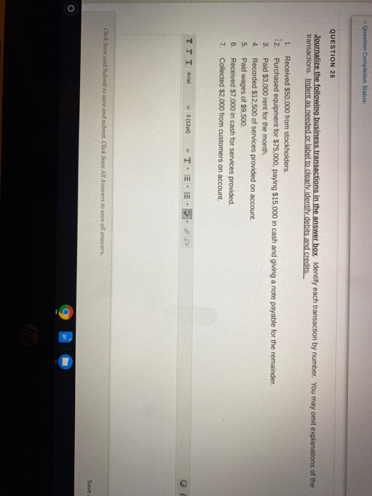 Solved Question Completion Status: QUESTION 26 Journalize | Chegg.com