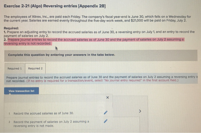 Solved Exercise 2-21 (Algo) Reversing entries (Appendix 2B) | Chegg.com