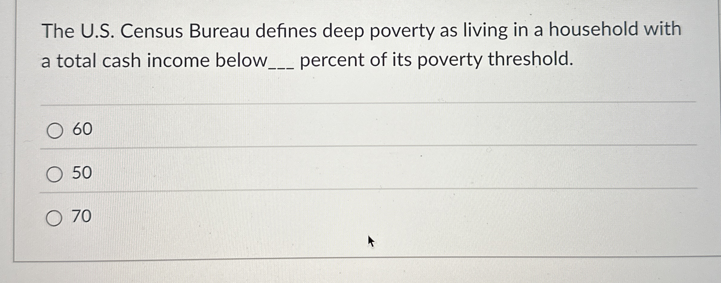 Solved The U.S. ﻿Census Bureau defines deep poverty as | Chegg.com