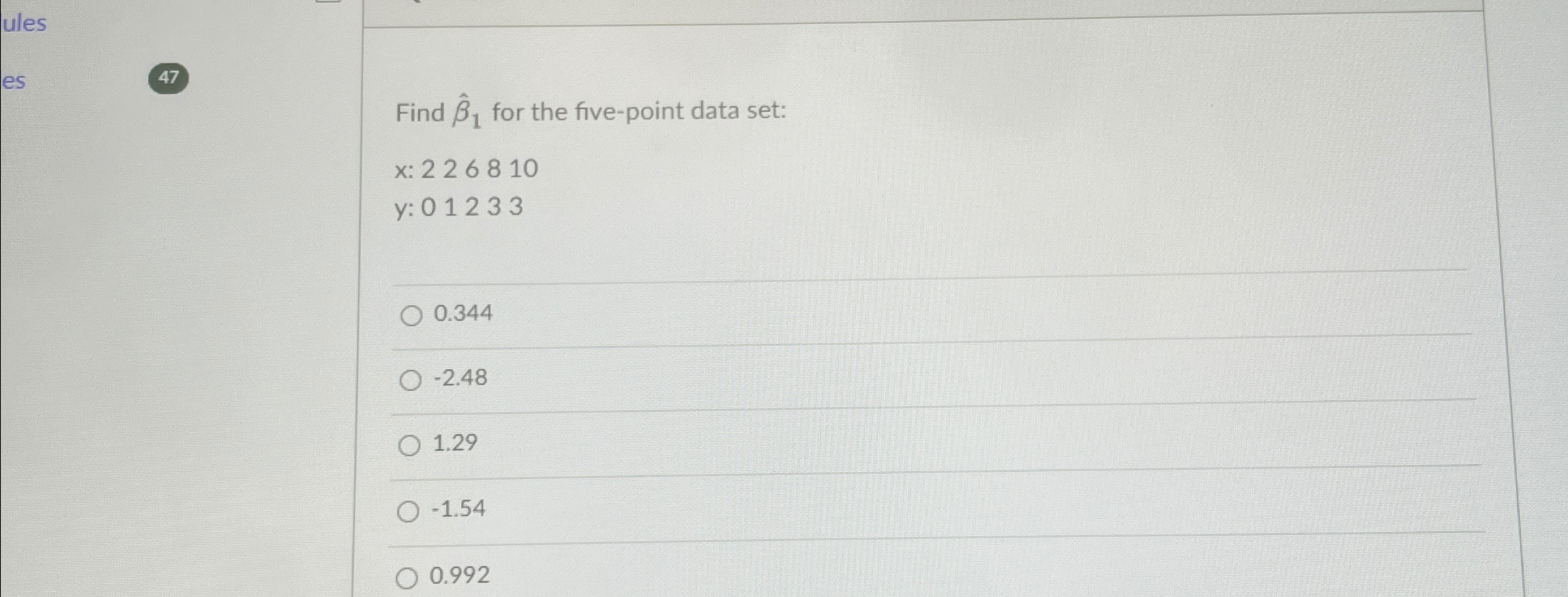 Solved ules47Find hat(β)1 ﻿for the five-point data | Chegg.com