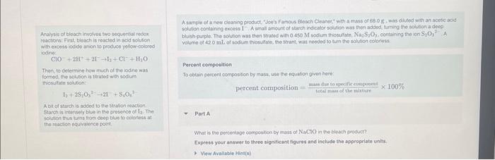 Solved Analysis of bloacti inwolves two sequential redox | Chegg.com
