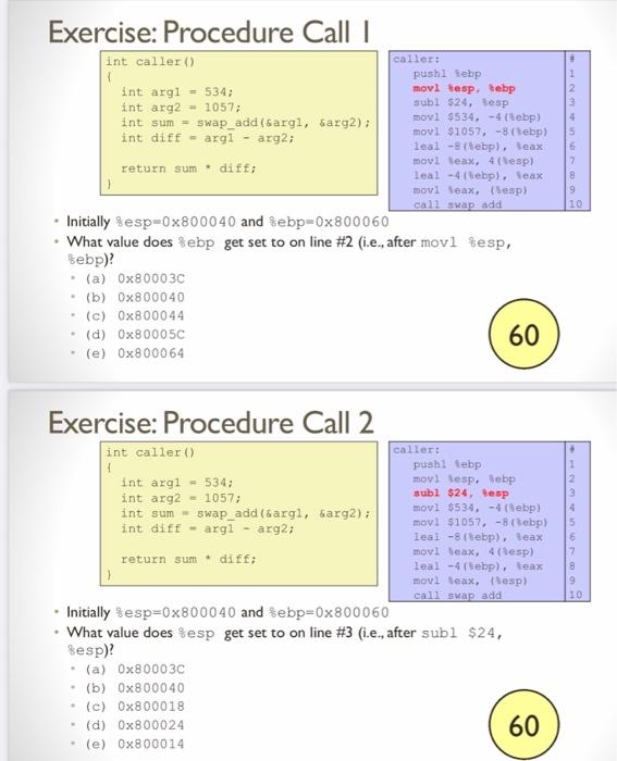 Solved Exercise: Procedure Call I - Initially 8resp | Chegg.com
