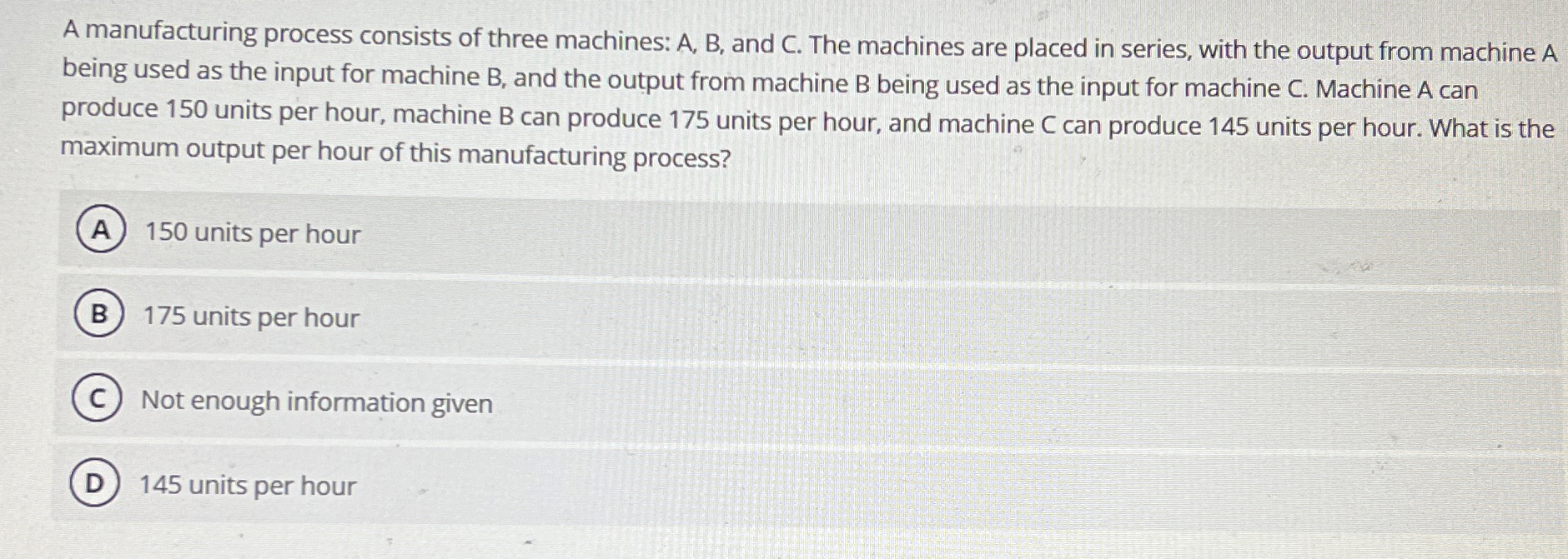 Solved A manufacturing process consists of three machines: | Chegg.com