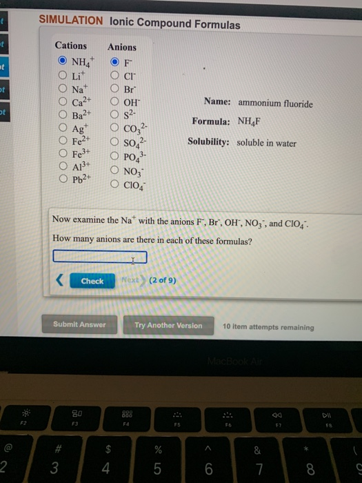 Solved SIMULATION lonic Compound Formulas + ot Cations NH4 | Chegg.com