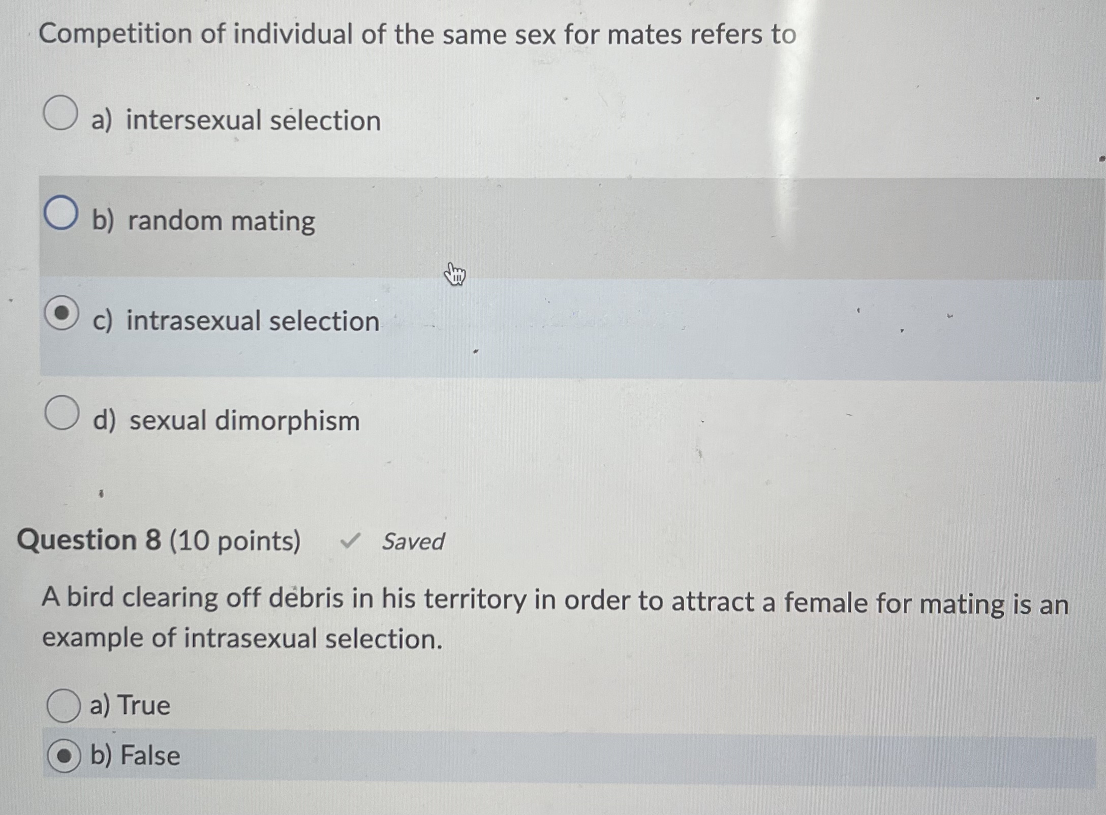 Solved Competition of individual of the same sex for mates | Chegg.com