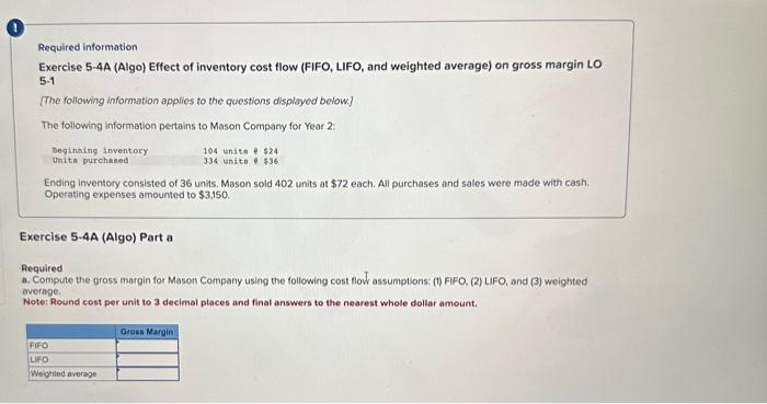 Solved Required information Exercise 5-4A (Algo) Effect of | Chegg.com