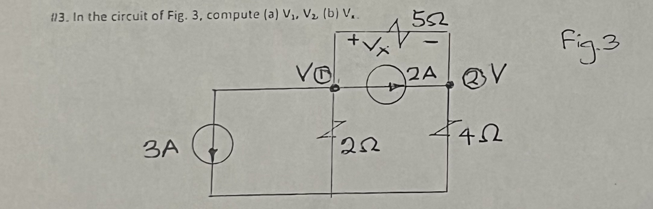 Solved In the circuit of Fig. 3, ﻿compute (a) V1,V2 (b) Vx. | Chegg.com
