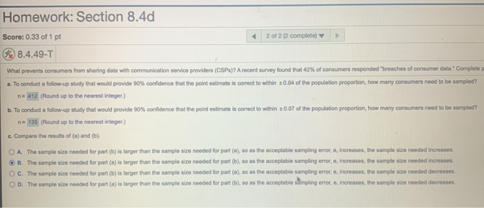 Solved Homework: Section 8.4d Score: 0.33 of 1 pt 8.4.49-T 2 | Chegg.com