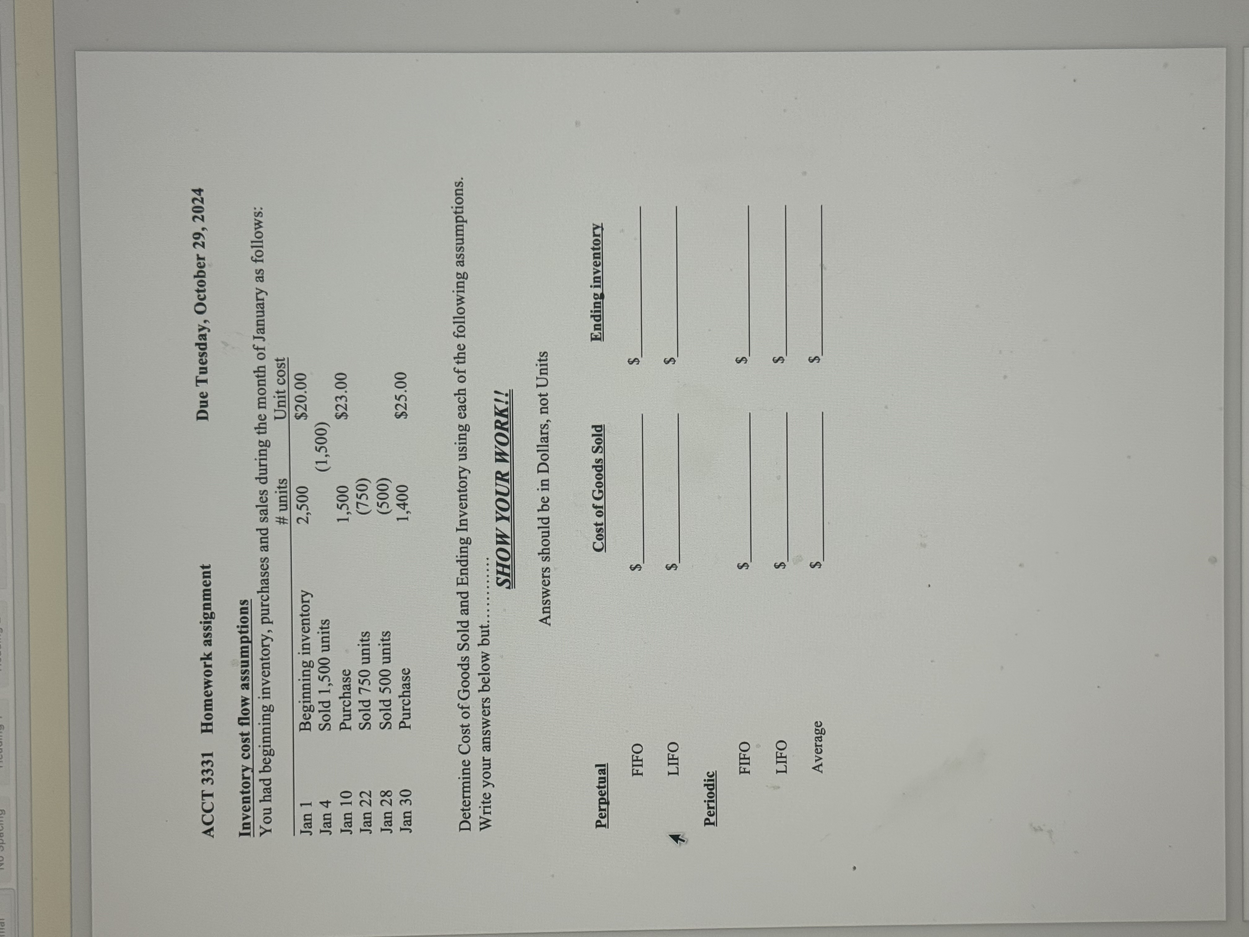 Solved ACCT 3331 ﻿Homework assignmentDue Tuesday, October | Chegg.com