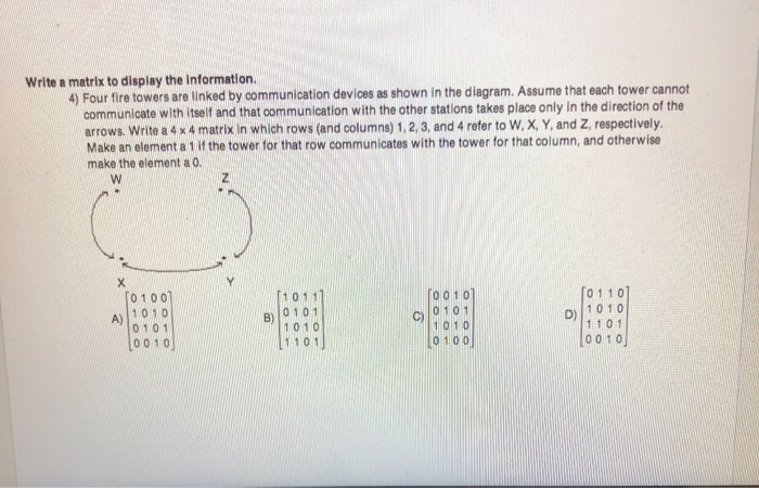 Solved Write a matrix to display the Information 4) Four | Chegg.com