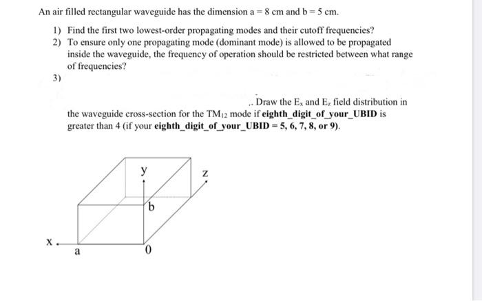 Solved An Air Filled Rectangular Waveguide Has The Dimension