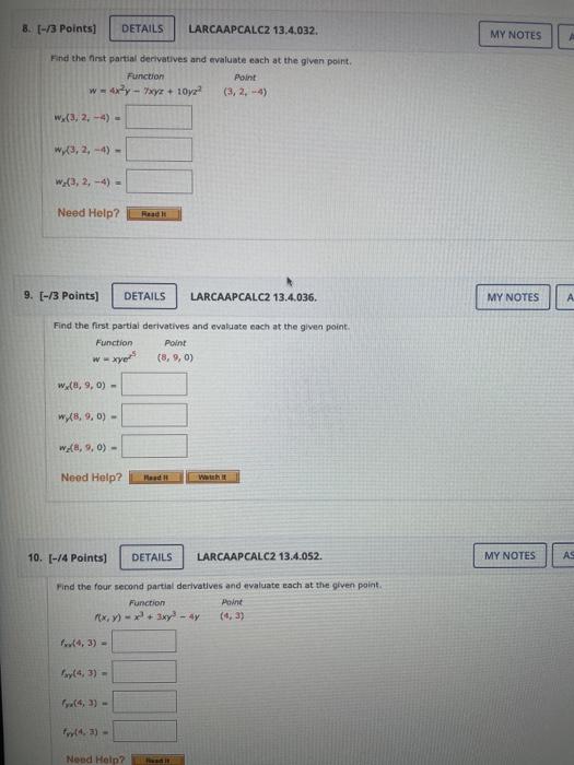 Solved 8. (-/3 Points) DETAILS LARCAAPCALCZ 13.4.032. MY | Chegg.com Solved 8. (-/3 Points) DETAILS LARCAAPCALCZ 13.4.032. MY | Chegg.com