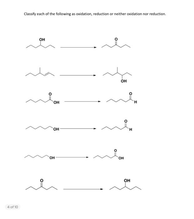 Solved Classify each of the following as oxidation, | Chegg.com
