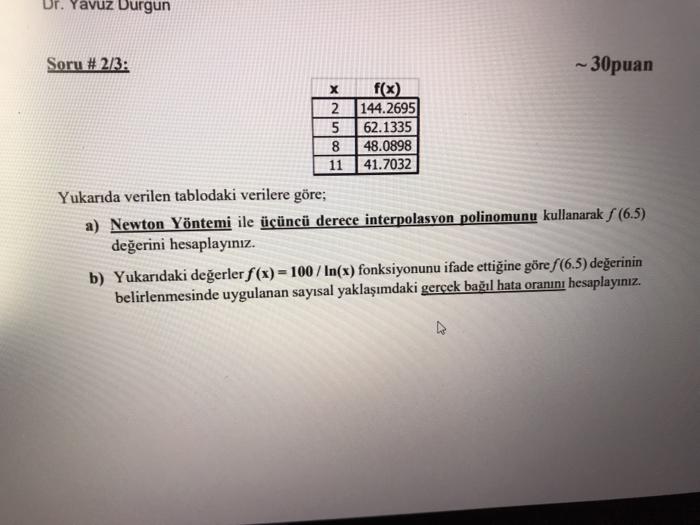 Solved a) Using the third order interpolation polynomial | Chegg.com
