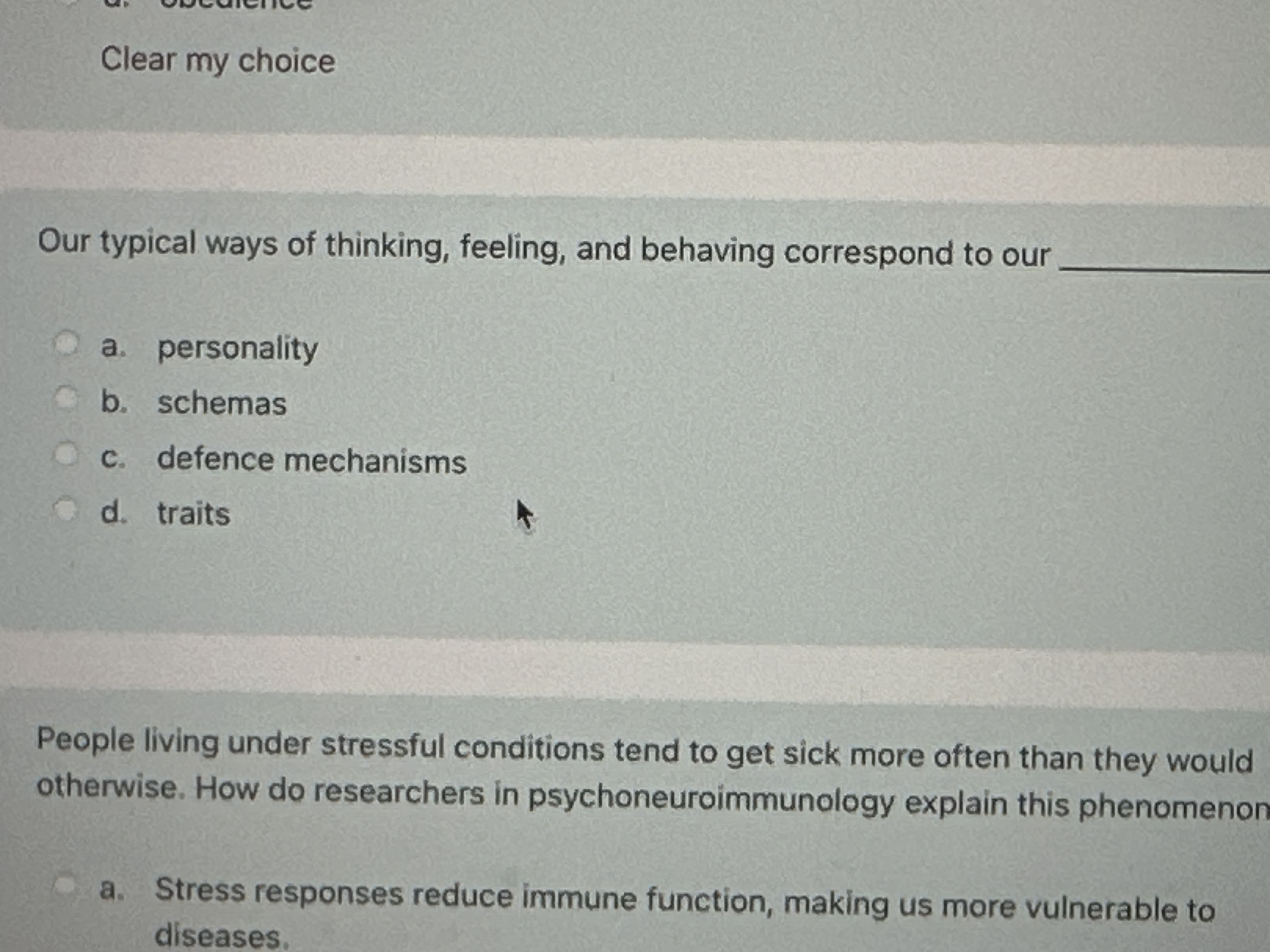 Solved Clear my choiceOur typical ways of thinking, feeling, | Chegg.com