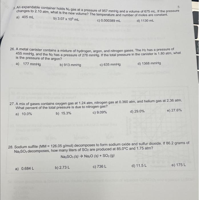 Solved 5. An expandable container holds N2 gas at a pressure | Chegg.com