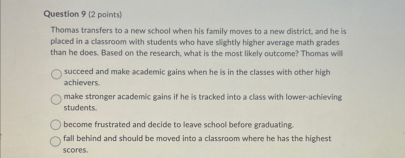 Solved Question 9 (2 ﻿points)Thomas transfers to a new | Chegg.com
