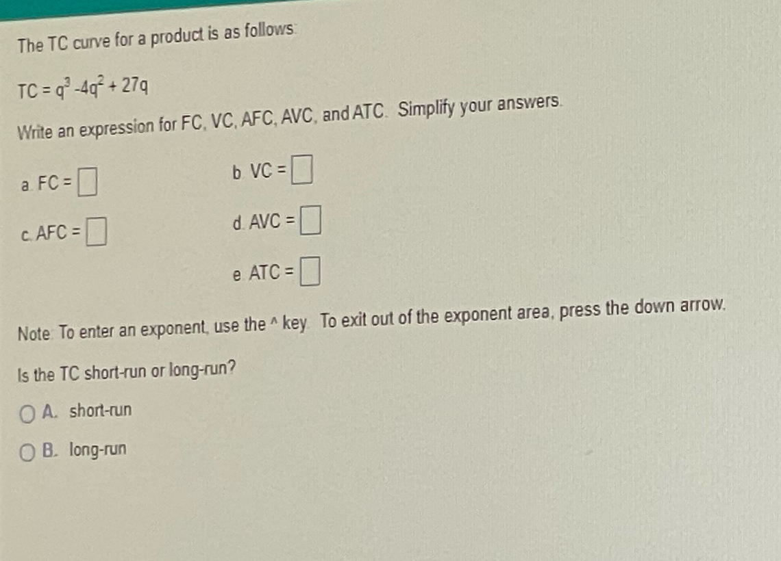 Solved The TC curve for a product is as | Chegg.com