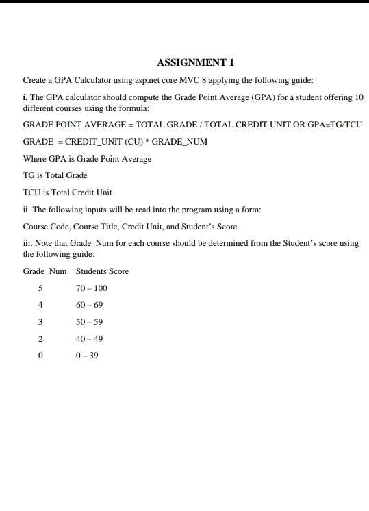 ASSIGNMENT 1Create a GPA Calculator using asp.net | Chegg.com