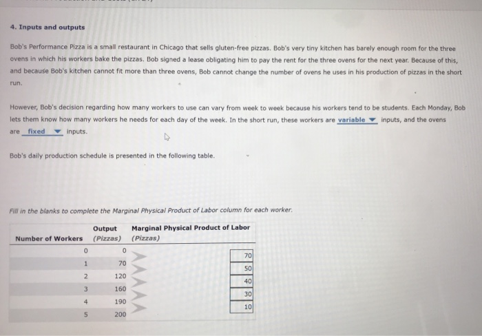 Solved 4. Inputs and outputs Bob's Performance Pizza is a | Chegg.com