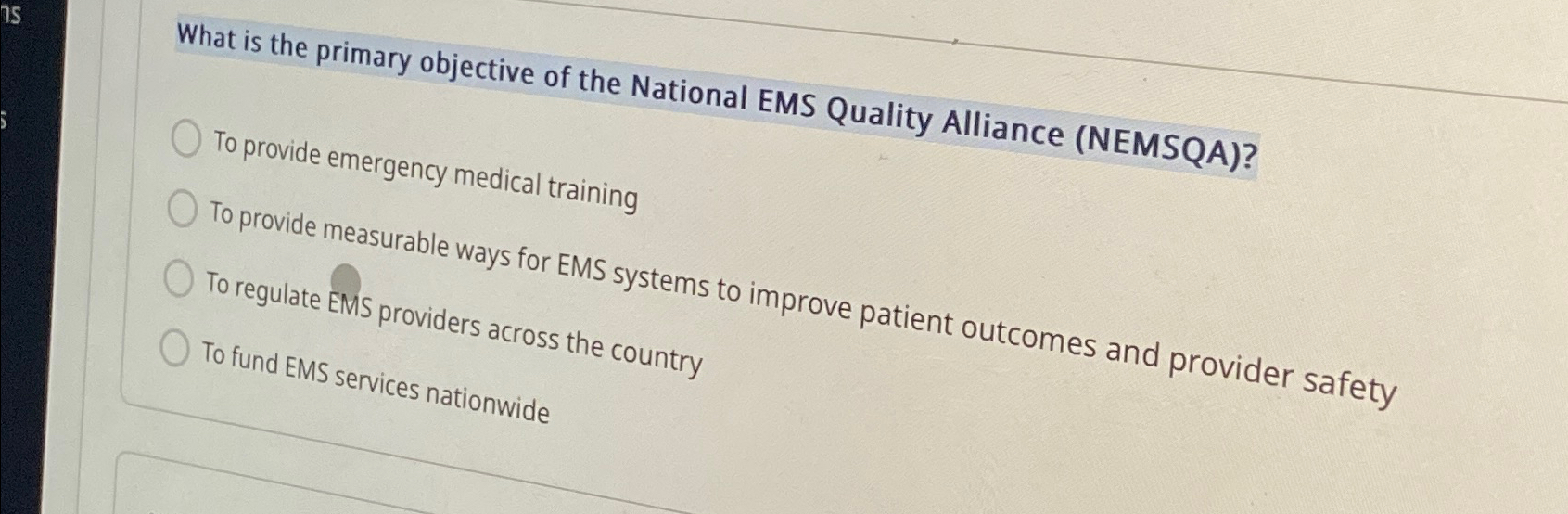 Solved What is the primary objective of the National EMS | Chegg.com