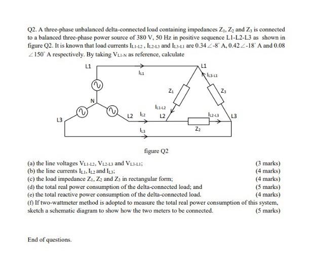 Solved Q2. A three-phase unbalanced delta-connected load | Chegg.com