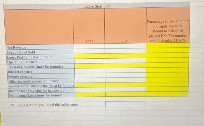 Solved make sure all yellow highlighted cells use formulas | Chegg.com