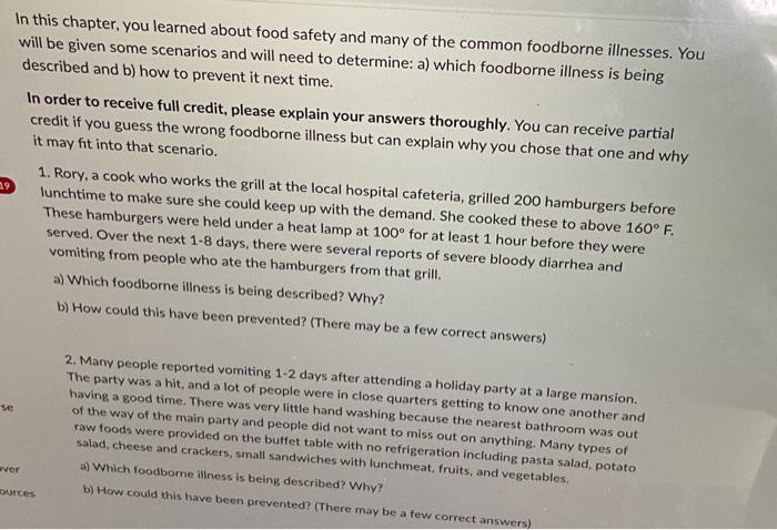 Solved this chapter, you learned about food safety and many | Chegg.com