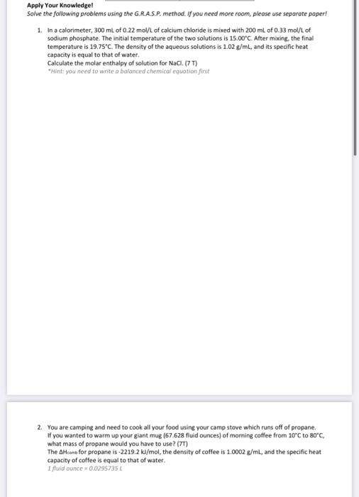 Solved Apply Your Knowledge! Solve the following problems | Chegg.com