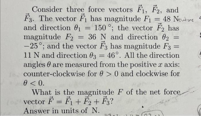 Solved Consider three force vectors F1,F2, and F3. The | Chegg.com