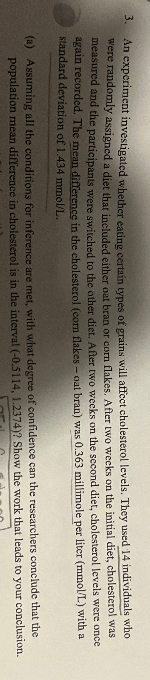 Solved An experiment investigated whether eating certain | Chegg.com