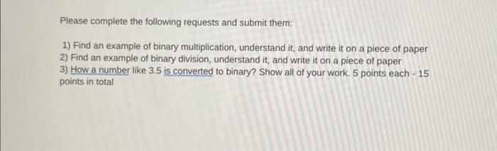 Solved Please complete the following requests and submit | Chegg.com