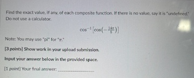Solved Find the exact value, if any, of each composite | Chegg.com