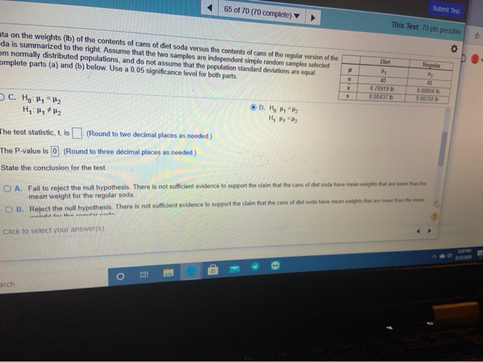 Solved 65 of 70 (70 complete) Suomi This Test: 70 pls poss | Chegg.com