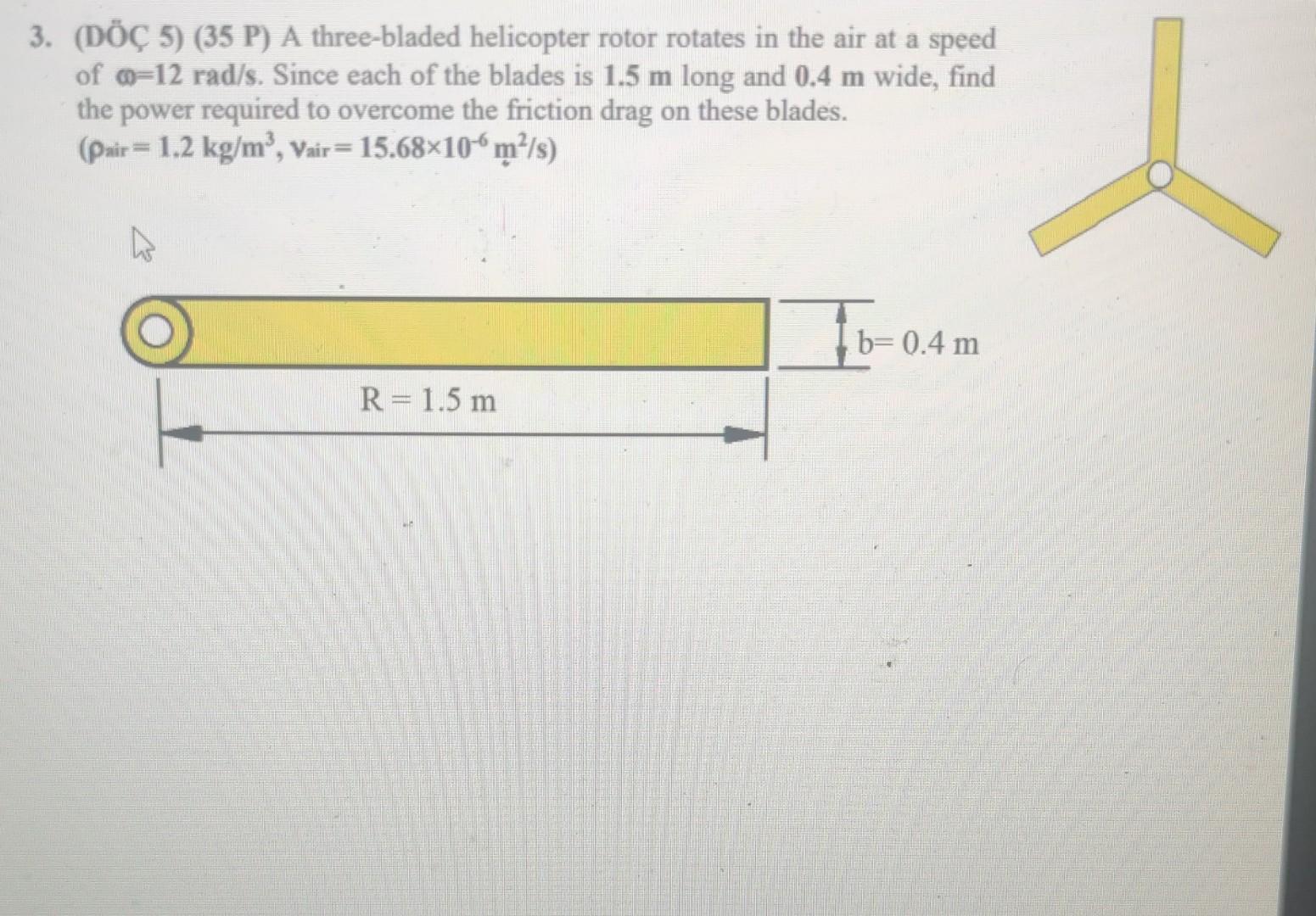 Solved (DÖC 5) (35 P) A three-bladed helicopter rotor | Chegg.com