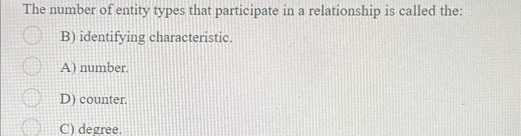 Solved The number of entity types that participate in a | Chegg.com