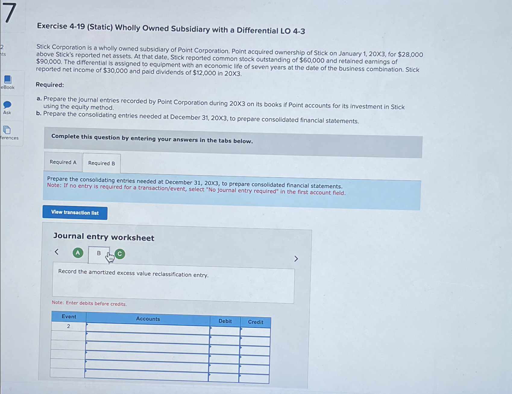 Solved Exercise 4-19 (Static) ﻿Wholly Owned Subsidiary with | Chegg.com