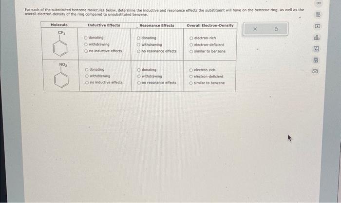Solved For each of the substituted benzene molecules below, | Chegg.com