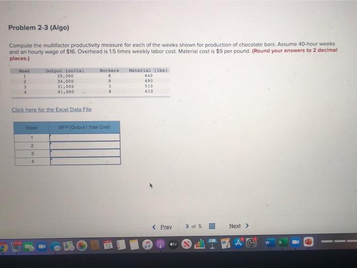 Solved Problem 2-3 (Algo) Compute the multifactor | Chegg.com