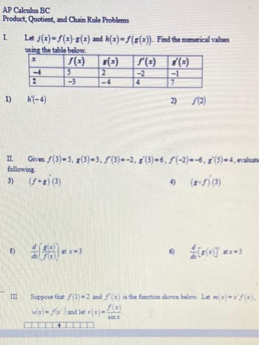 Solved AP Calculus BC Product, Quotient, and Chain Rule | Chegg.com