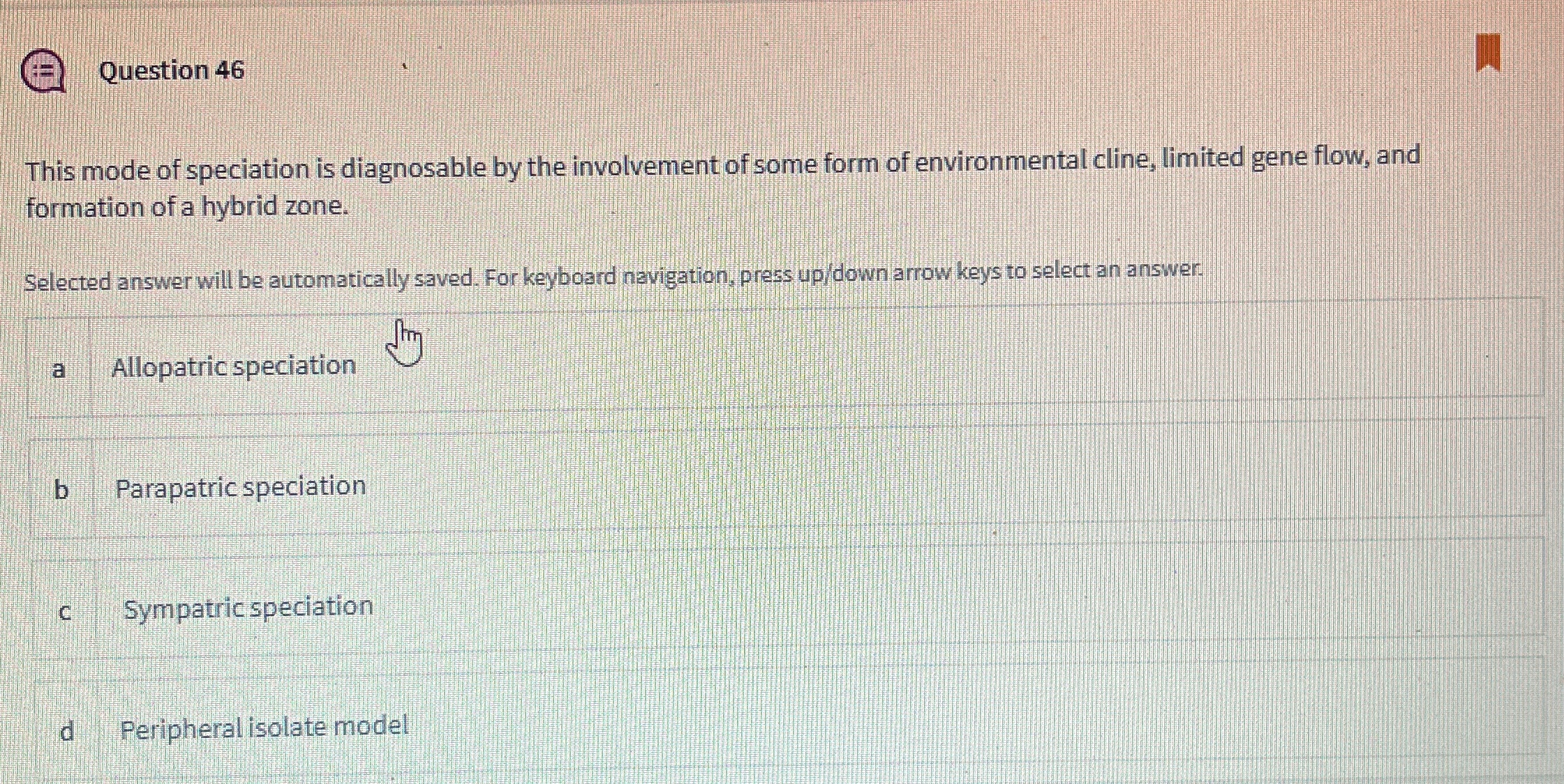 Solved ΘQuestion 46This mode of speciation is diagnosable by | Chegg.com