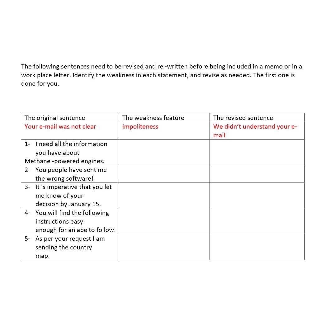 Solved The following sentences need to be revised and re | Chegg.com