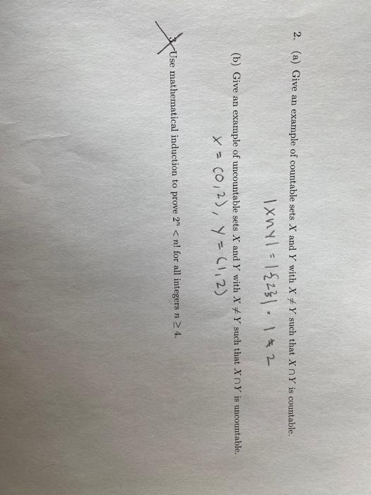 Solved 2. (a) Give an example of countable sets X and Y with | Chegg.com