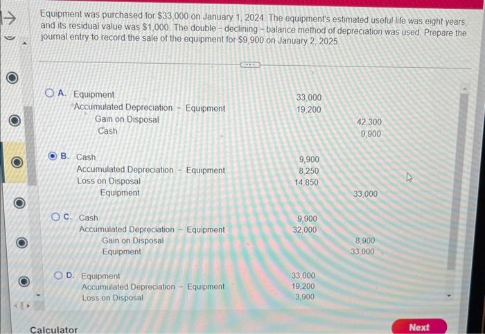 Solved Equipment was purchased for $33,000 on January | Chegg.com