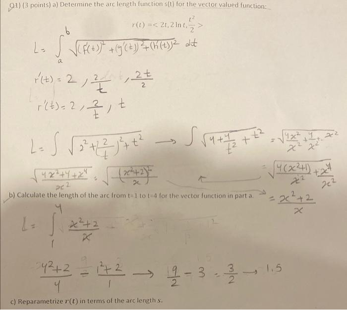 Solved Q1) (3 points) a) Determine the arc length function | Chegg.com