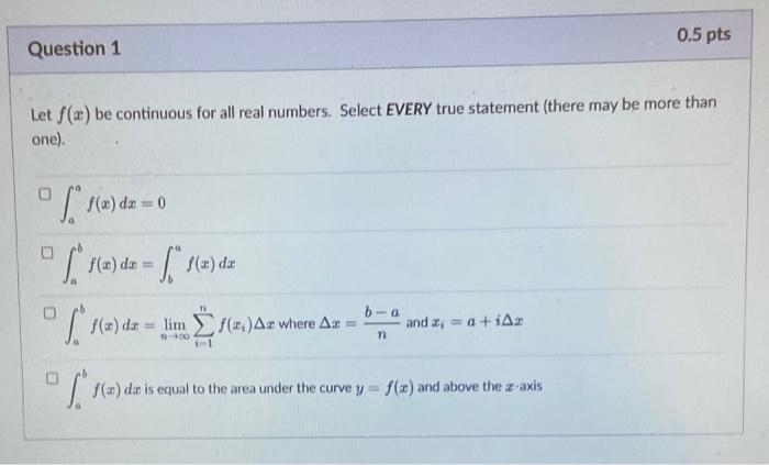 Solved Question 1 Let f(x) be continuous for all real | Chegg.com