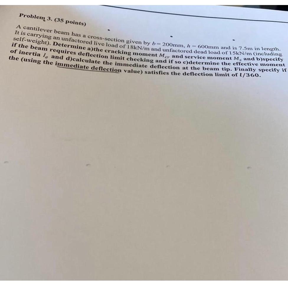 Solved Problem 3. (35 ﻿points)A cantilever beam has a | Chegg.com